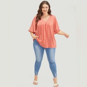 BloomChic | Tops | Bloomchic Color Coral Solid Gathered Ruffle Trim ...